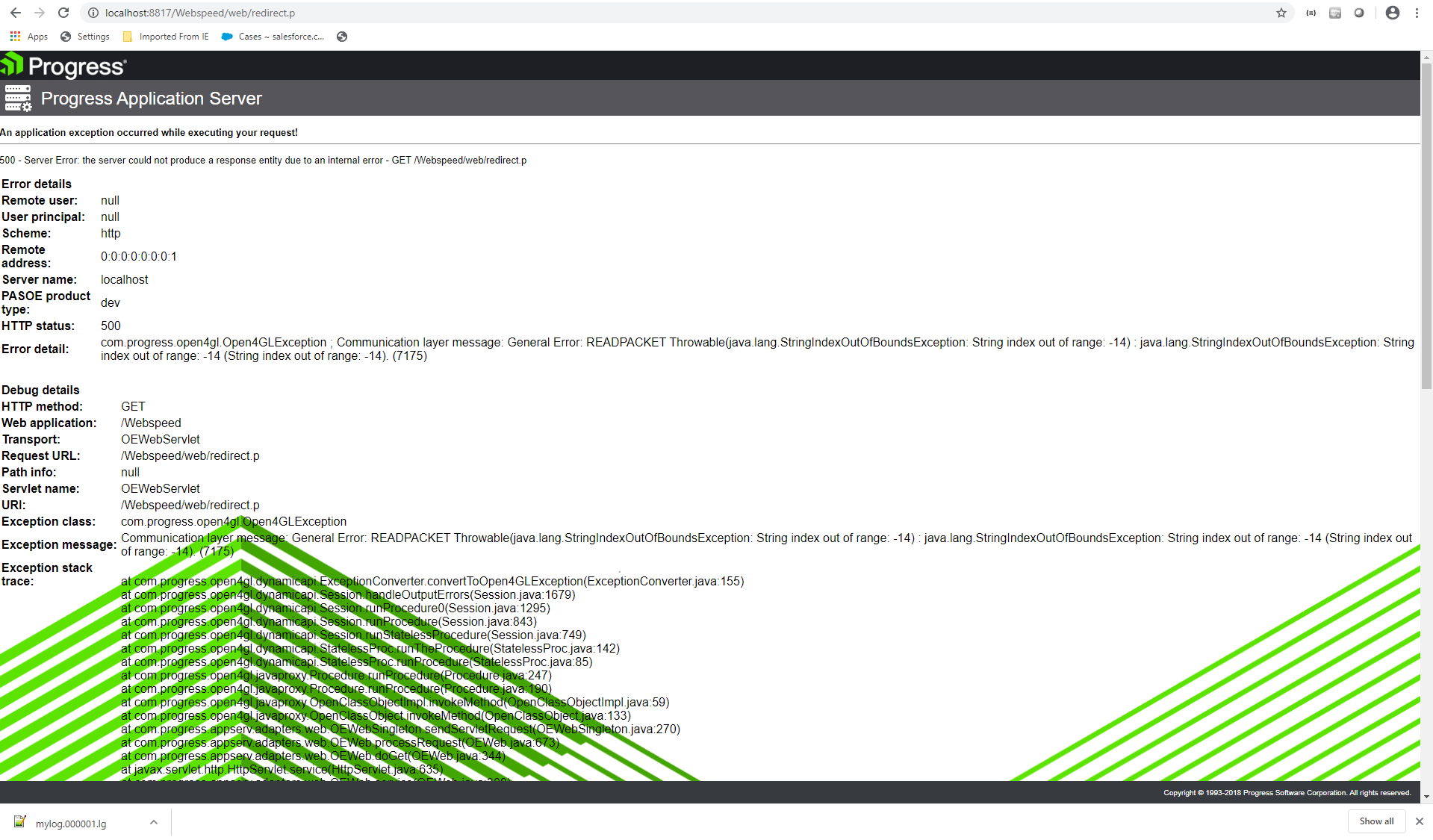PASOE Webspeed Compatibility handler throws java.lang.StringIndexOutOfBoundsException with ...