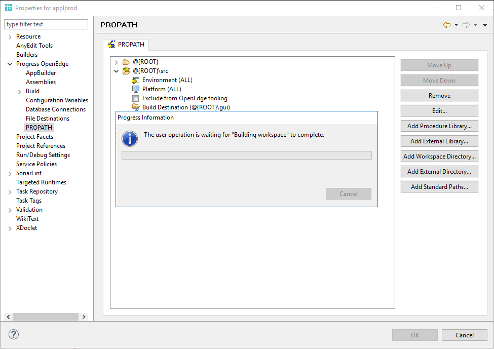 Developer Studio build process prevents closing project property dialog - Progress Community