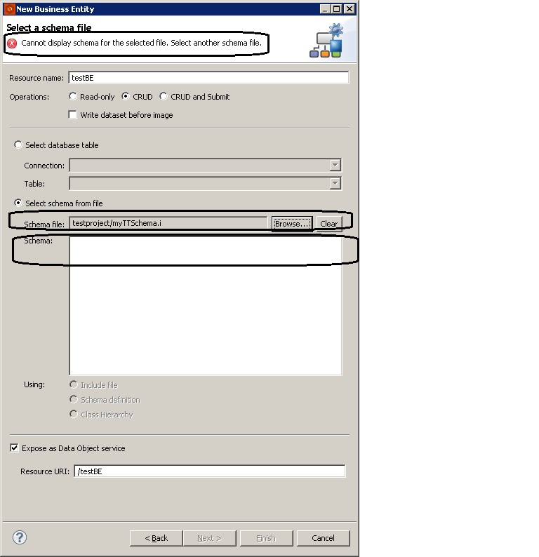 Unable to create Business Entity from schema file. - Progress Community