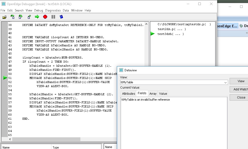 Debugger not showing available temp-tables of dataset-handle passed to subprocedure. - Progress ...