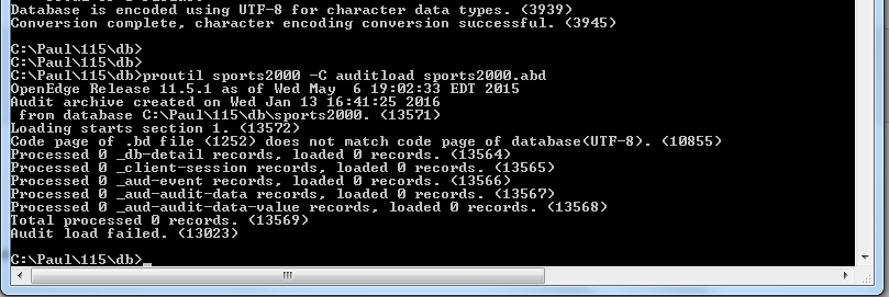 Converting an audit enabled database to UTF-8 results in errors 14323, 3970, 3968, 3942, and ...