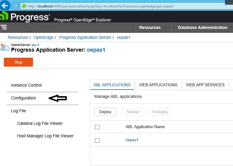 PASOE instance "Configuration" page is unreachable from OpenEdge Explorer - Progress Community