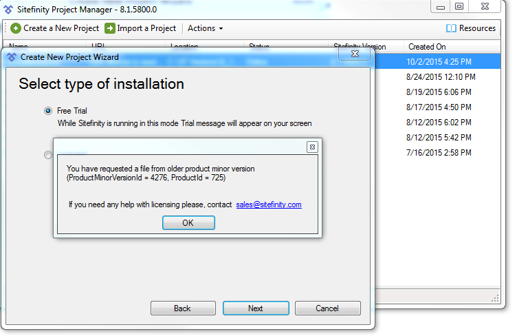 "You have requested a file from older product minor version" error when ...
