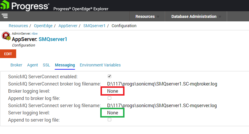 SonicMQ serverConnect broker log created with logging level 'none' - Progress Community