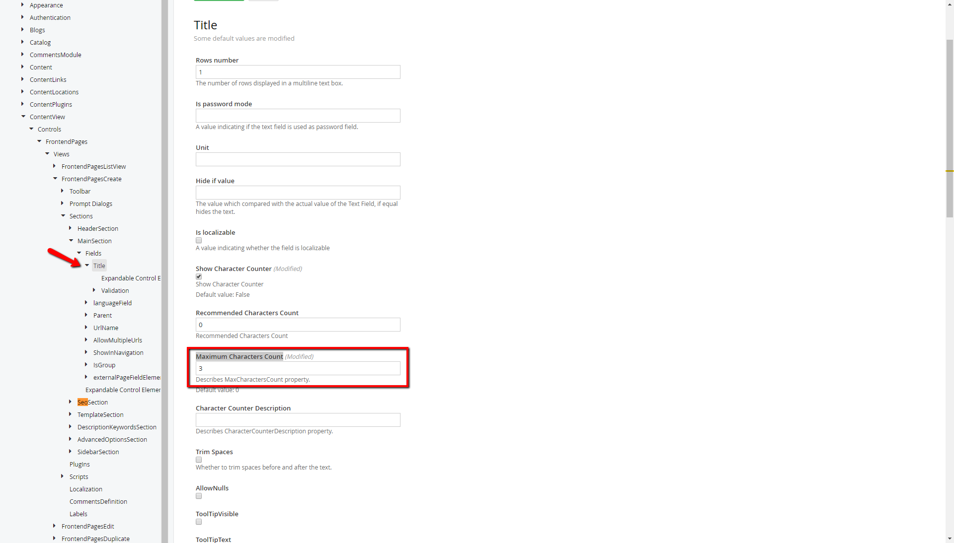 Configure maximum recommended characters count of a field - Progress ...