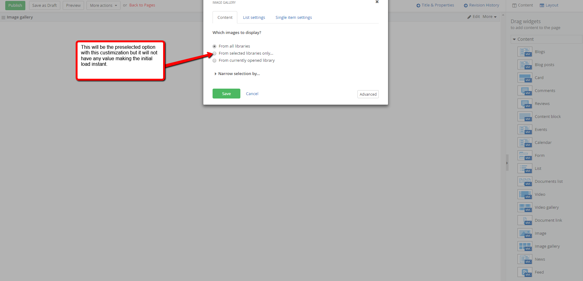 How to reduce the initial load time of the MVC Image Gallery widget if there are a lot of images ...