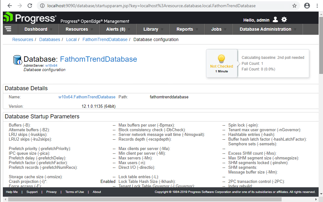 OpenEdge management/explorer webinterface database configuration page ...