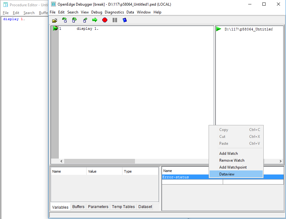 Selecting Dataview on error-status crashes the classic debugger - Progress Community
