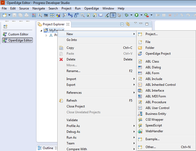 OpenEdge types missing in New menu in Custom Perspective - Progress Community