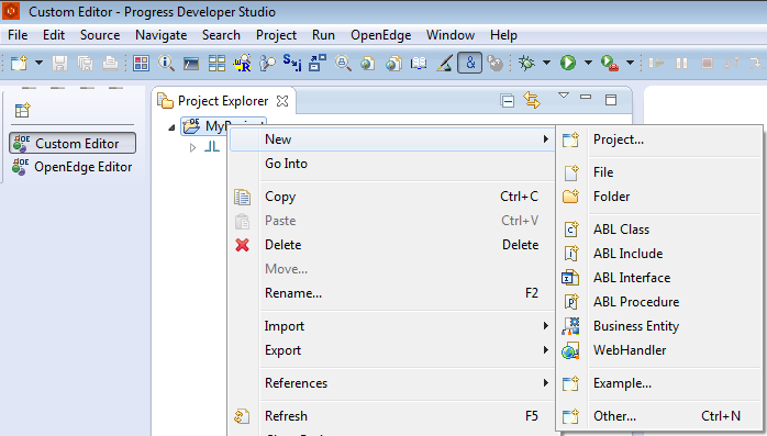 OpenEdge types missing in New menu in Custom Perspective - Progress Community