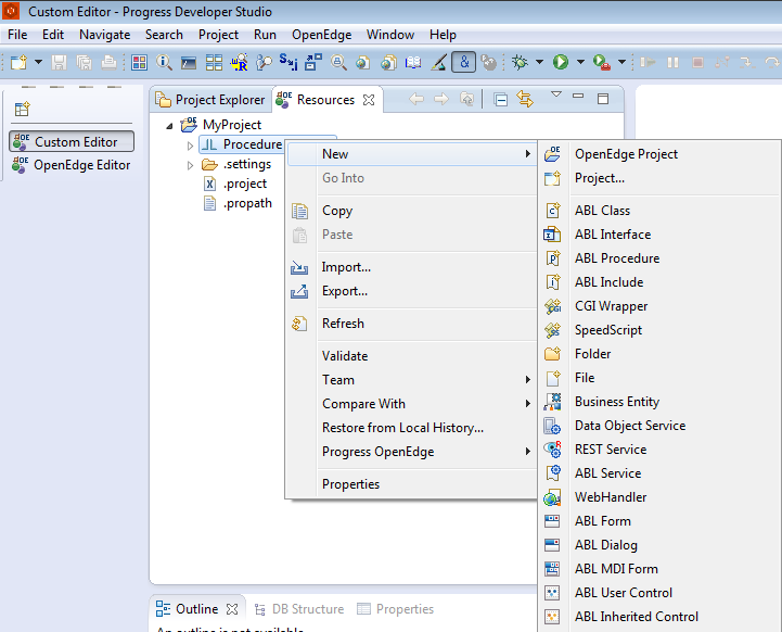 Openedge Types Missing In New Menu In Custom Perspective Progress Community 