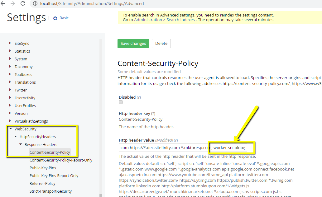 How to add worker-src to the trusted sources of Web Security Module - Progress Community