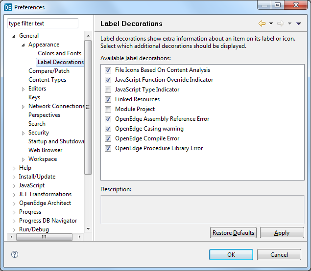 Where are the Icon/Label Decorations used in Progress Developer Studio ...