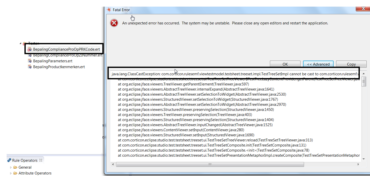 Corticon Studio returns java.lang.ClassCastException when setting "com ...