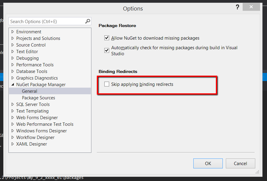 Installing The Nuget Package Containing The Add On Throws The Error Failed To Update Binding