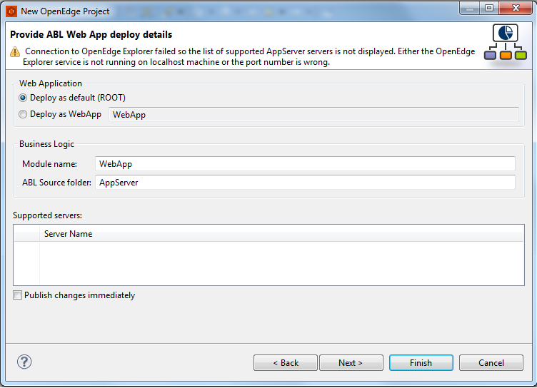 Creating Abl Webapp Project Fails To Connect To Openedge Explorer Progress Community