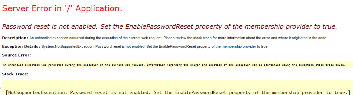 "Password reset is not enabled" error when changing the password ...