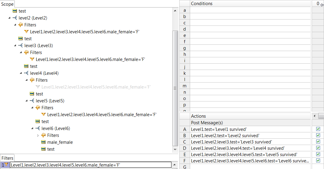 Corticon filter behavior in a 6 Level association when Level 4 is ...