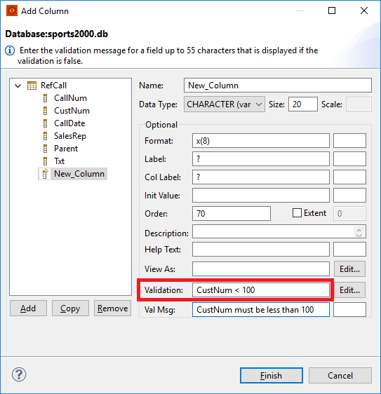 Db Navigator Fails To Add Validation Expression To A New Column