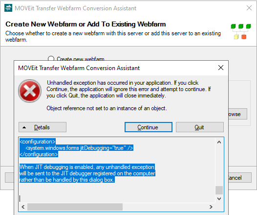 Webfarm Conversion Assistant Throws Unhandled Exception Progress Community