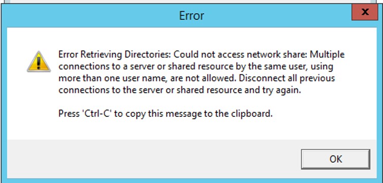 How do I fix the error 'Multiple connections to a server or shared ...