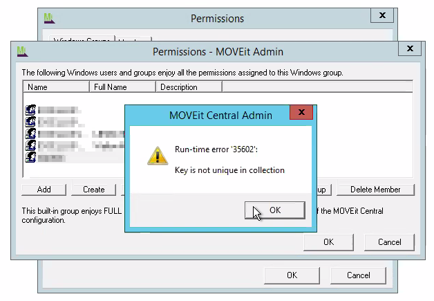 Error when editing task groups: "Runtime Error ‘35602’ Key is not unique in collection ...