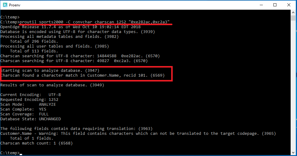 Proutil charscan with list option doesn't work for UTF-8 database - Progress Community