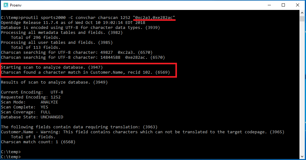 Proutil charscan with list option doesn't work for UTF-8 database - Progress Community
