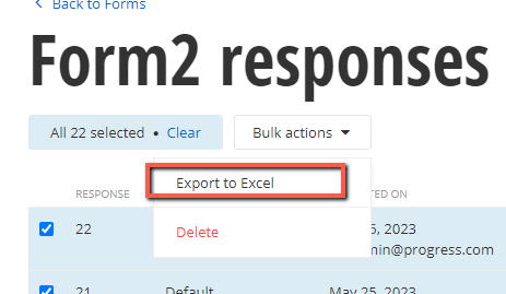 Forms: Cannot export form responses into a single excel file - Progress Community