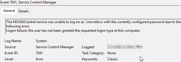 Moveit Automation Service Will Not Start Due To Error 1069 The Service Did Not Start Due To A