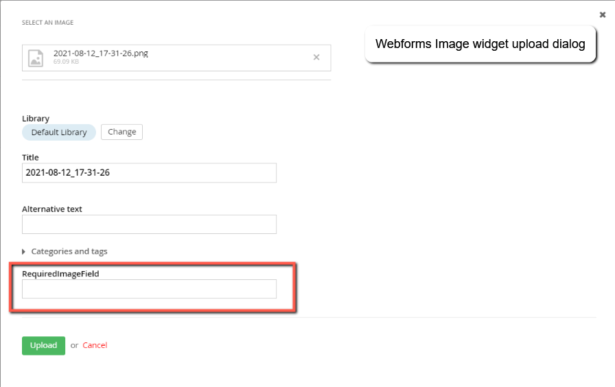 Image Required Custom Fields Are Missing When Uploading An Image From The Upload Dialog Of Mvc