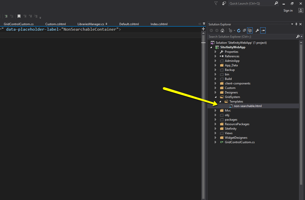 Mvc Hiding Page Content From The Search In Sitefinity Using Grid