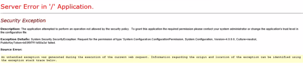 An Unhandled Exception Was Generated During The Execution Of The Current Web Request Progress 