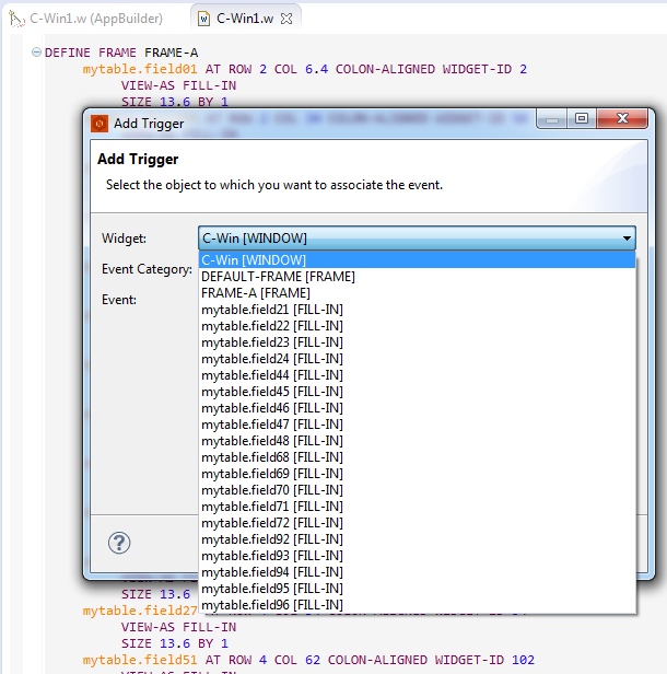 PDSOE: List of widgets in Add Trigger is incomplete - Progress Community