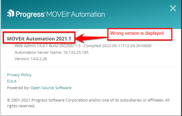 Incorrect Moveit Automation Version Showing Under The About Window In Web Admin After Upgrade 9429