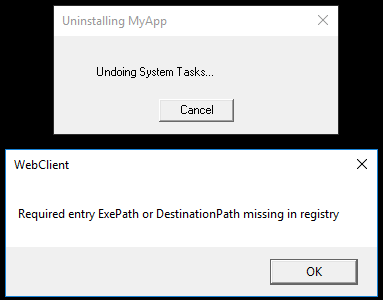 Error Required entry ExePath or DestinationPath missing in registry ...