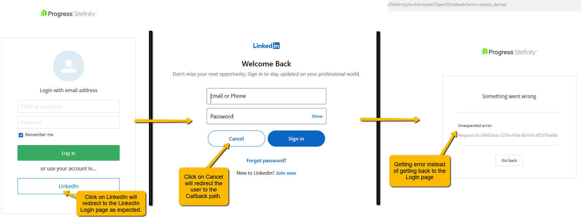Getting Something went wrong error when canceling from the LinkedIn ...