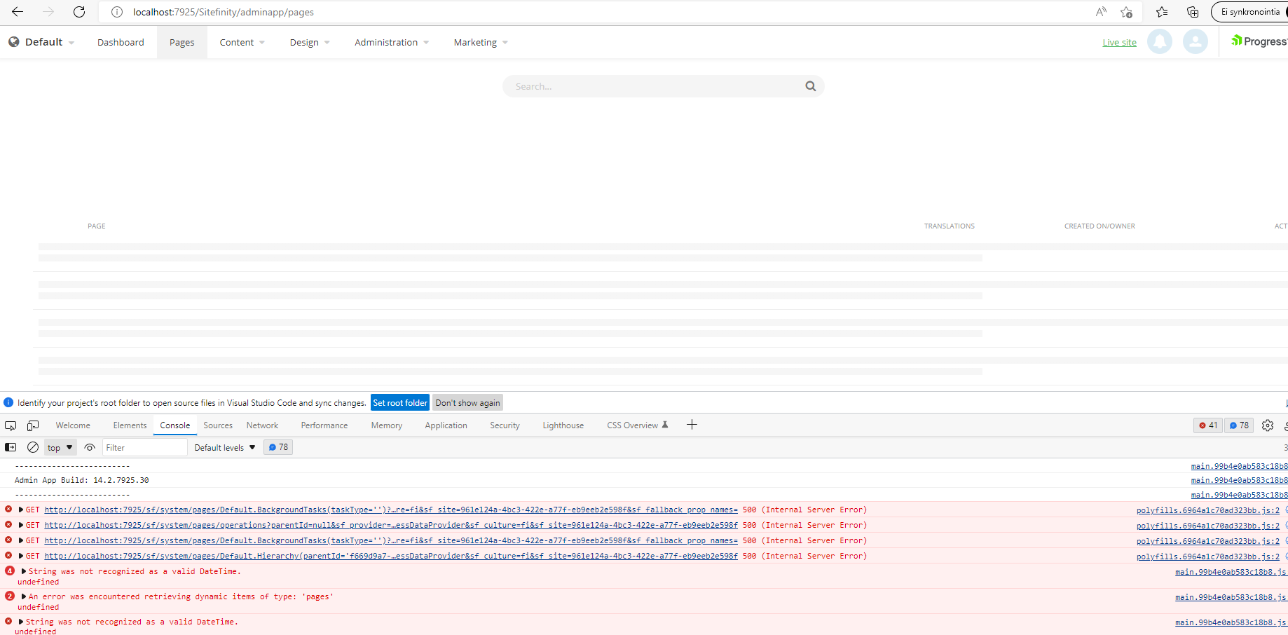 Sitefinity Backend Pages Not Loading When The Browser Language And Culture Is Finnish Progress
