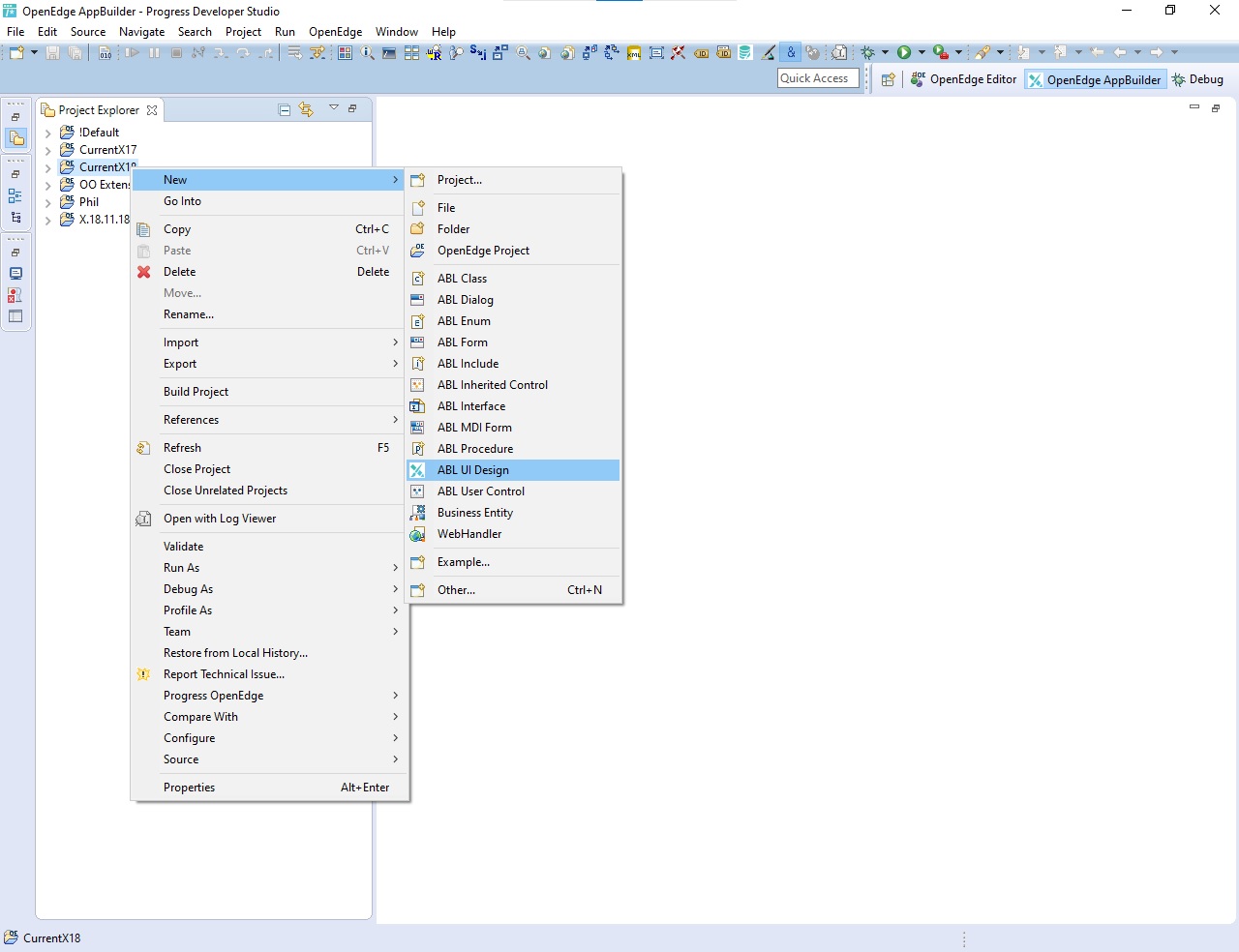 Adding The Abl Ui Design To The New Menu With The Customize Perspective Option In Pdsoe