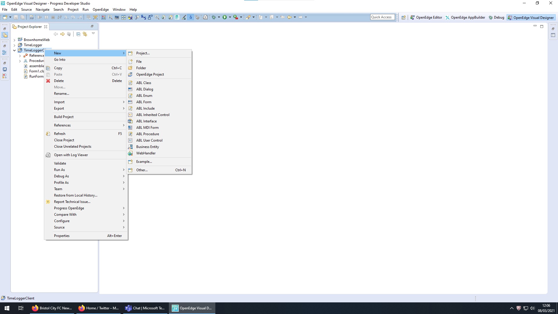 Adding the ABL UI Design to the "New" menu with the "Customize Perspective..." option in PDSOE ...