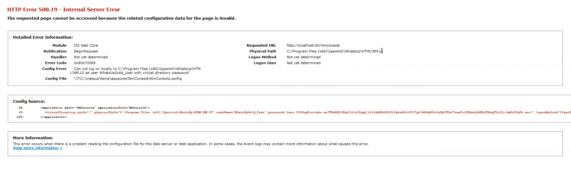 HTTP Error 500.19 error after upgrading WhatsUp Gold - Progress Community