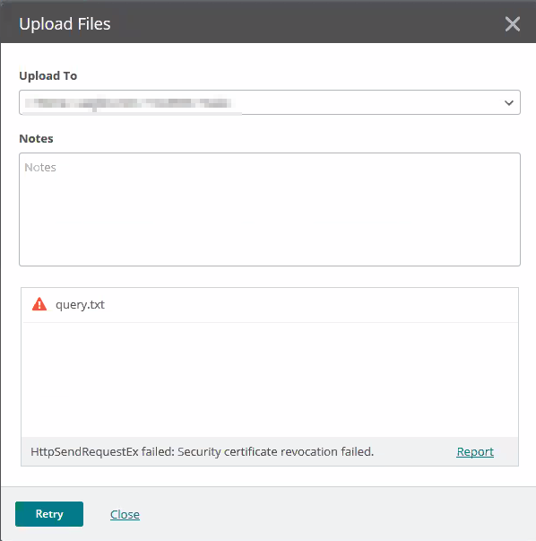 Is there a fix for "Server/Security certificate revocation failed ...