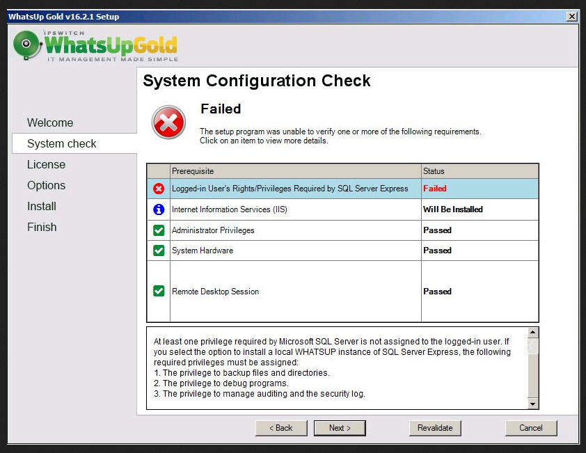 Sql Errors On Install Logged In Users Rightsprivileges Required By Sql Server Express 