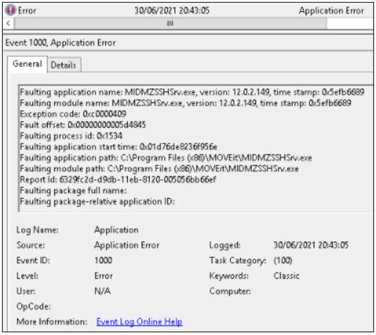 Moveit Transfer Ssh Service Crash Faulting Application Midmzsshsrv
