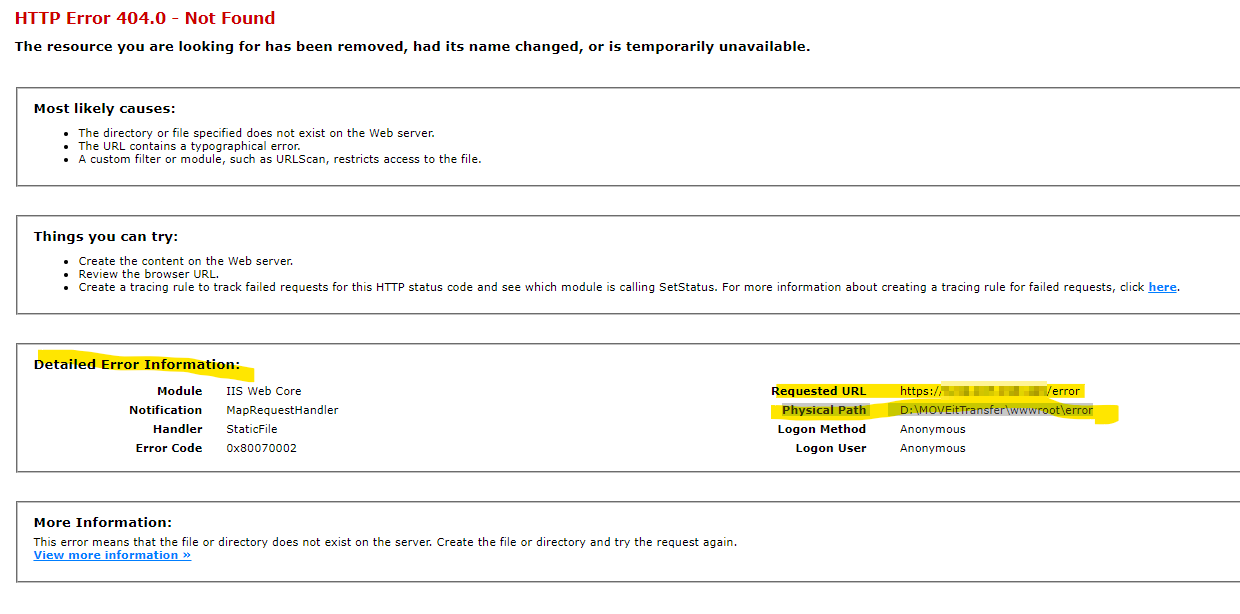 How to disable the web error message containing Physical Path - Progress Community