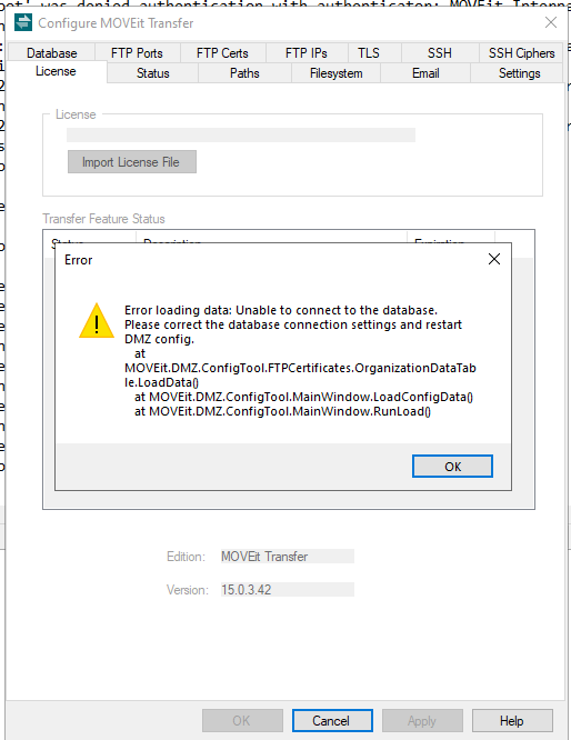 Unable to find FTP certificate or daily tasks can't connect to database ...