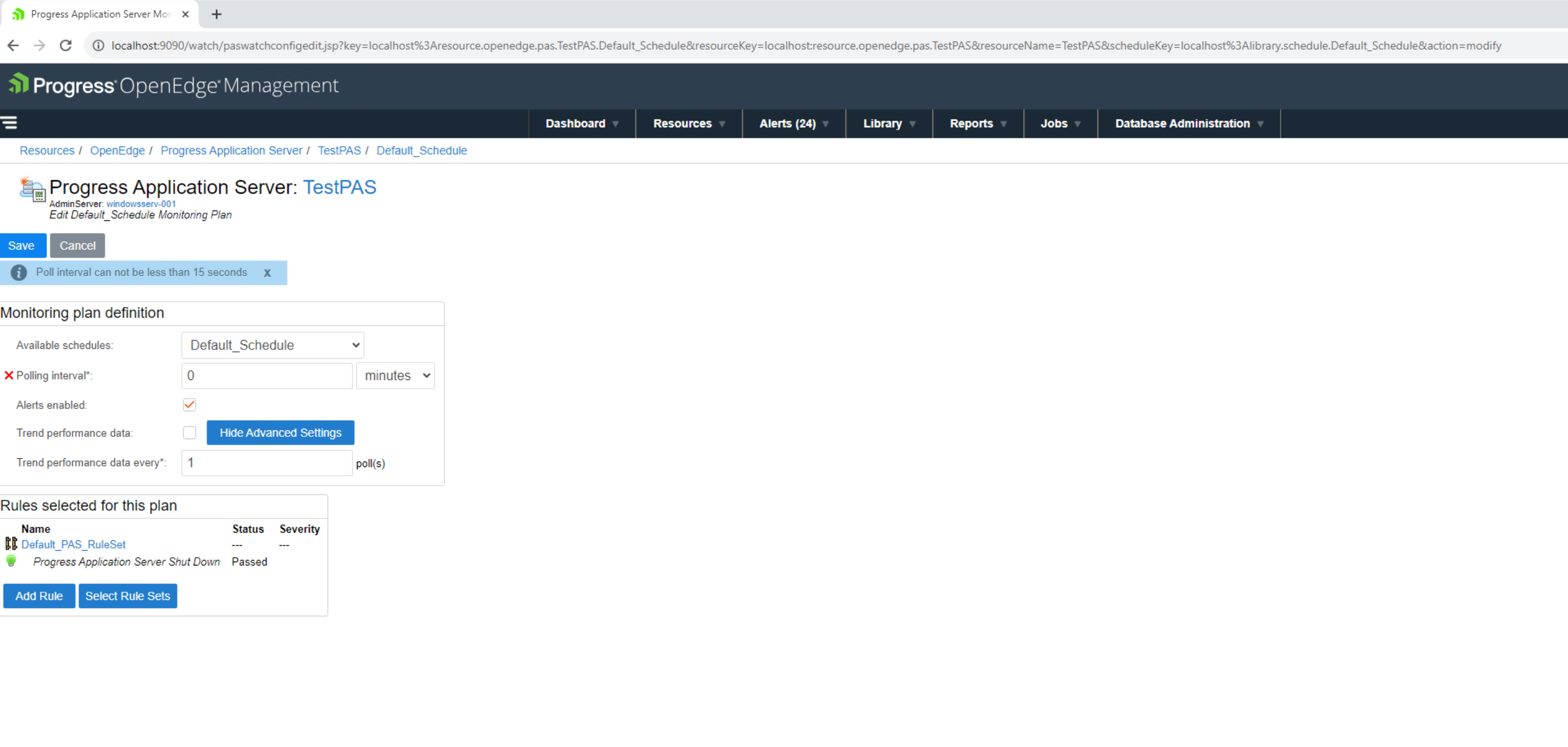Is It Possible To Set The Default Interval Used By Oeeoem To Poll The Pasoe Instances To 0 