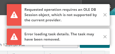 RunCustom Command Failed: 2043 Requested operation requires an OLE DB Session object, which is ...