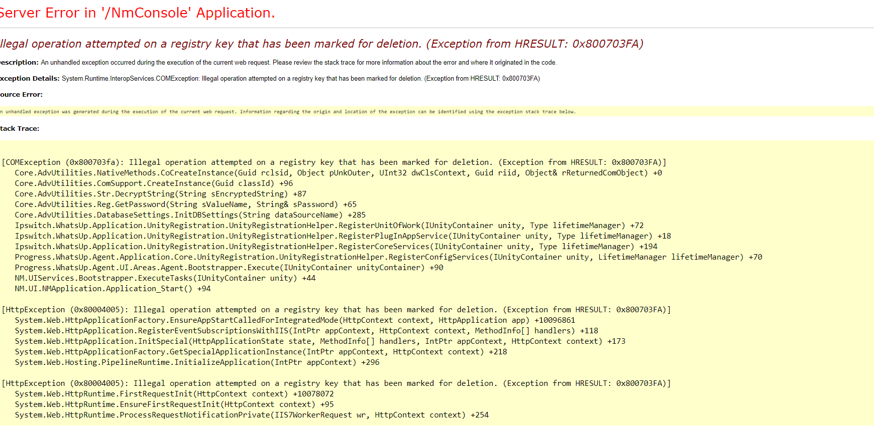 Illegal operation attempted on a registry key that has been marked for deletion. (Exception from ...