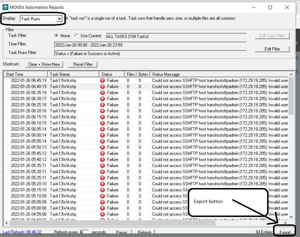 How to export a task run report in CSV format from the Web Admin ...